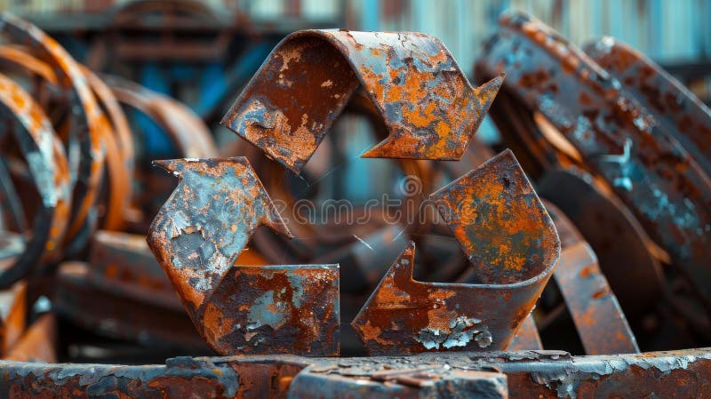 Rusty Metal Recycling Symbol in Scrapyard, Environmental Concept Stock ...