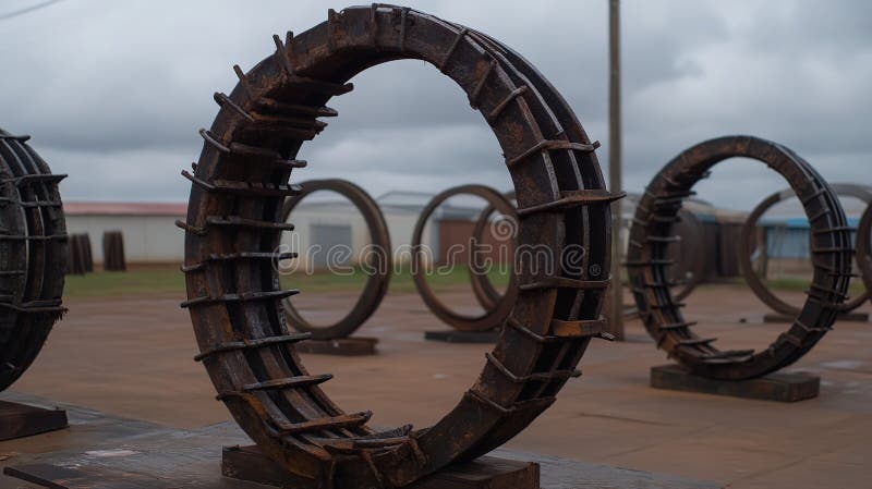 Rusty Metal Rings Outdoor Art Installation Stock Image - Image of ...