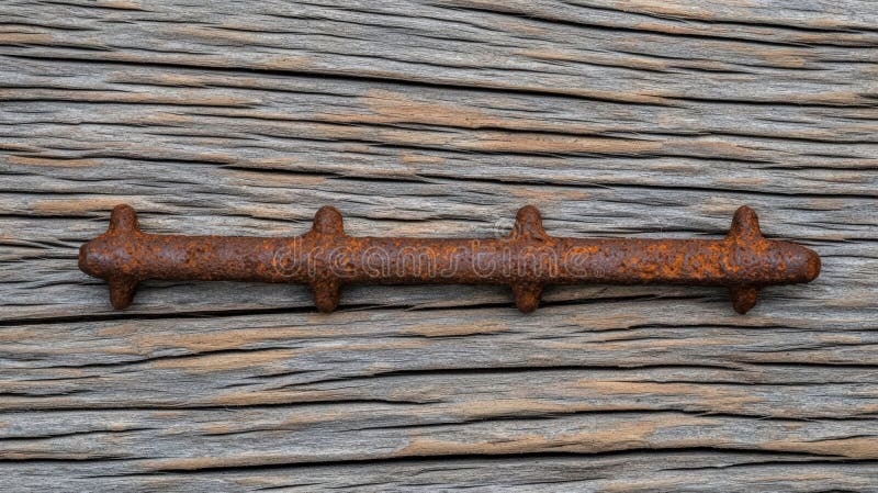Rusty Metal Rod on Textured Wooden Surface Minimalistic Design Stock ...