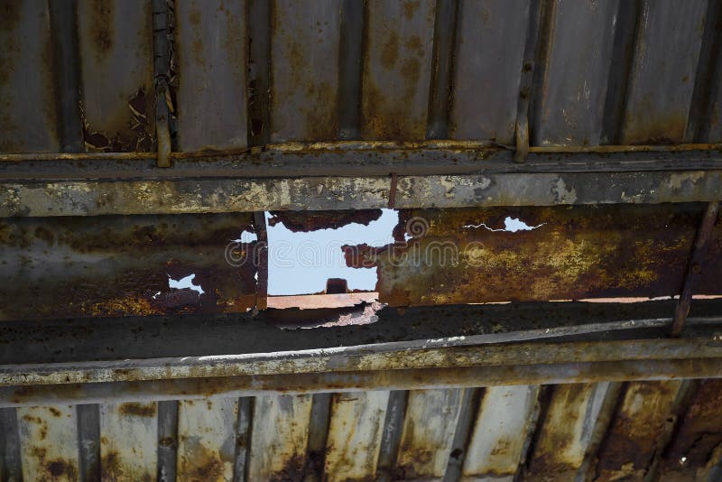 Rusty Metal Roof with Big Hole in it Stock Image - Image of rooftop ...