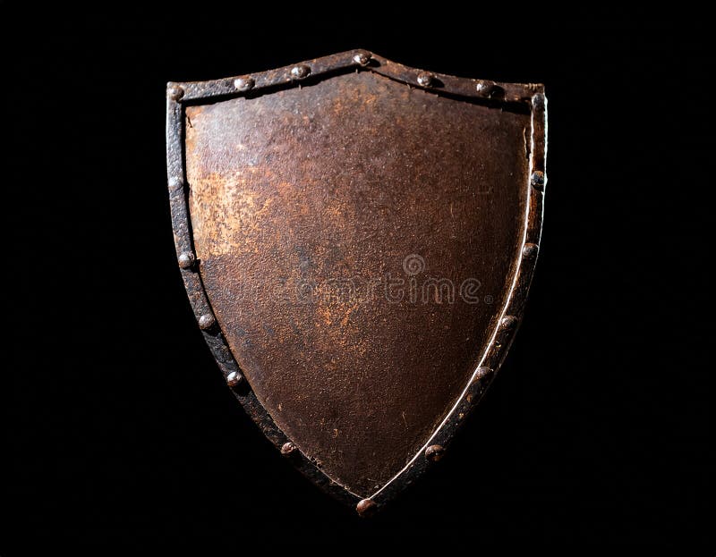 Rusty Metal Shield Isolated on Black Backdrop. Protection and Security ...