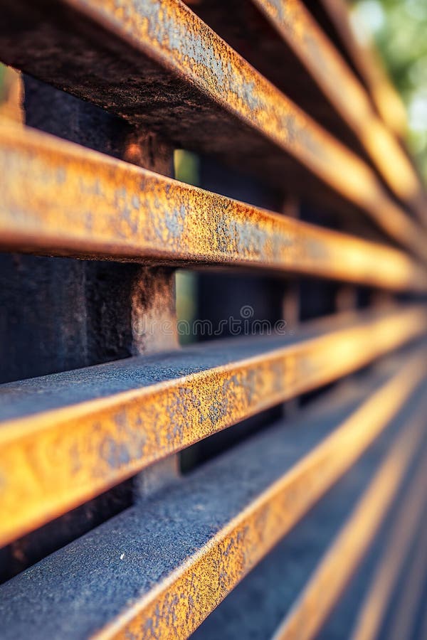 Rusty Metal Slats with Sunlight Reflections Creating Abstract Patterns ...