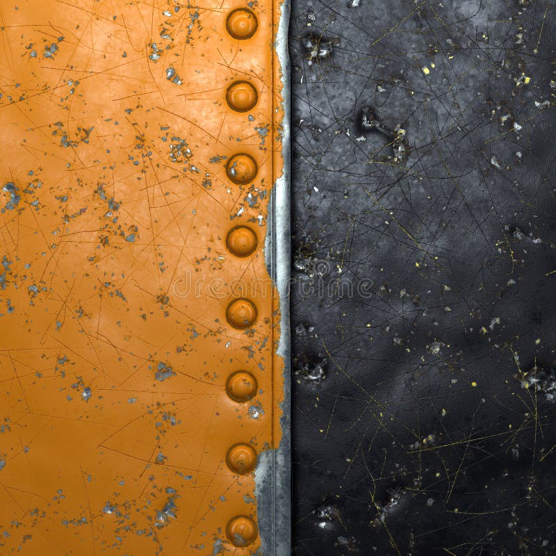 Rusty Metal Strip with Rivets on the Left Against on Black Metal ...