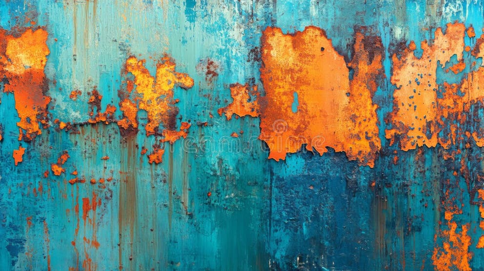 Rusty Metal Surface with Teal and Orange Paint Stock Illustration ...