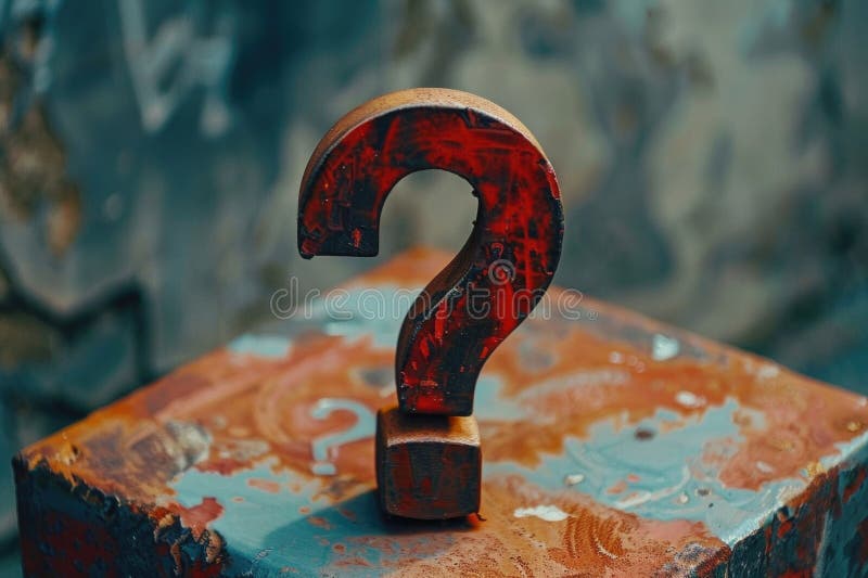 Rusty Metal Surface with a Wooden Question Mark Symbol Stock Photo ...