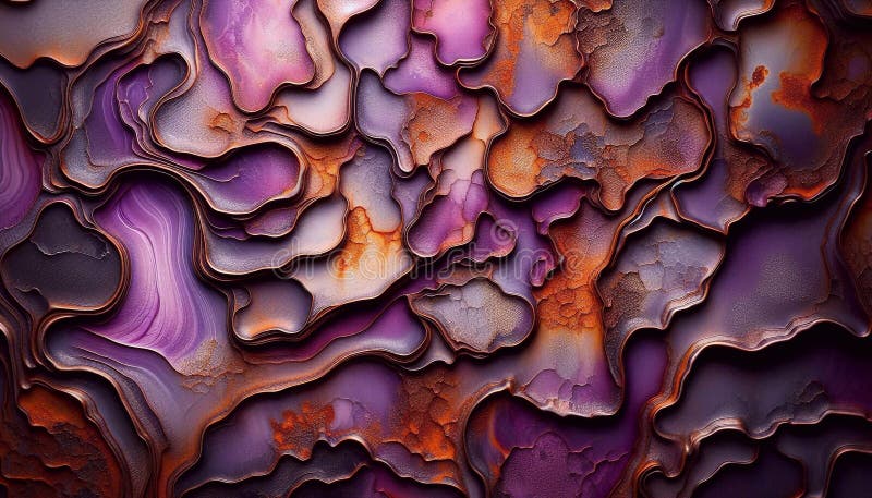 Rusty Metal Texture with Artistic Wave Patterns in Purple and Rust ...