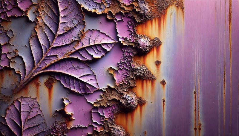 Rusty Metal Texture with a Natural Leaf Design in Shades of Purple and ...