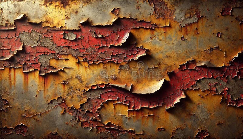 Rusty Metal Texture with Peeling Paint in Distressed Yellow and Red ...