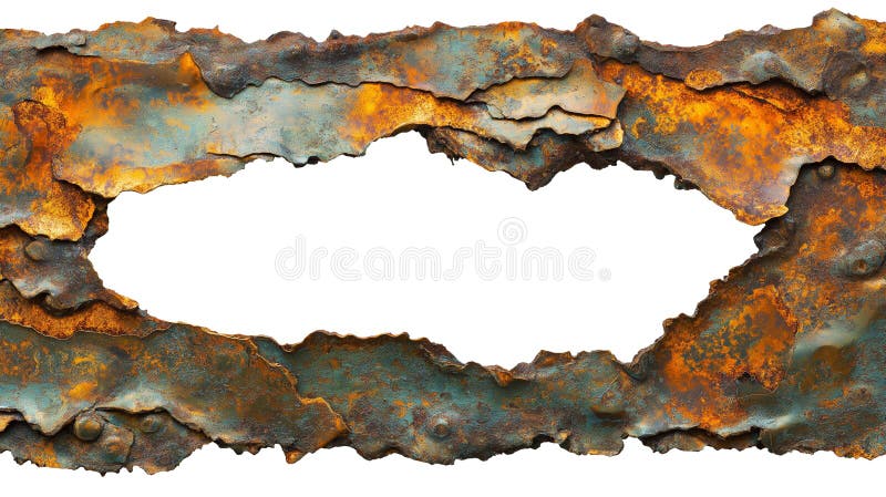 Rusty Metal Texture with Torn Edges in Center Frame on White Background ...