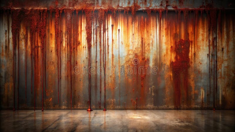 Rusty Metal Wall with Dripping Corrosion in Dark Room. Generative AI ...