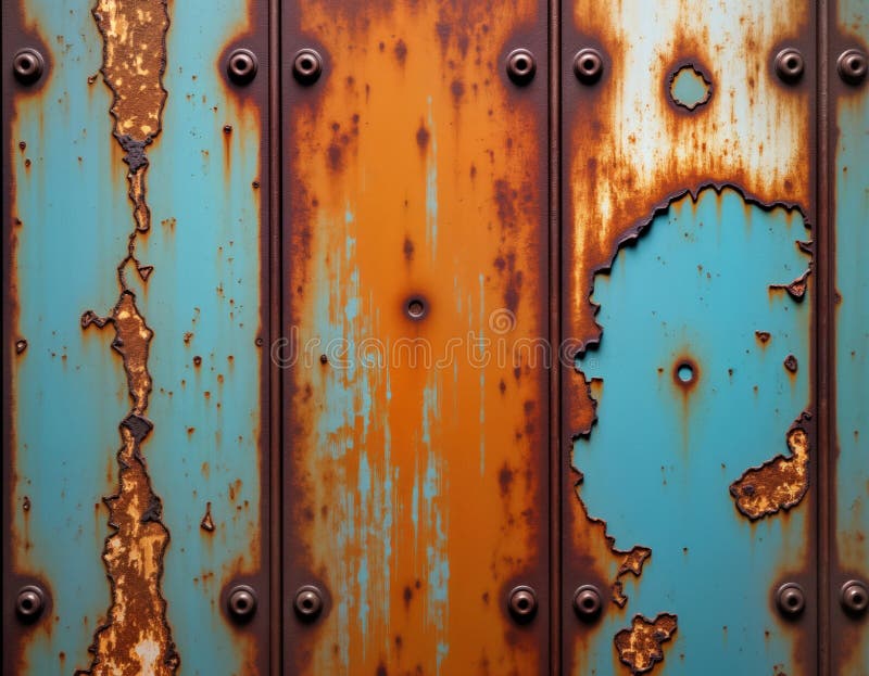 Rusty Metal Wall with Peeling Paint, Rivets Shows Texture, Patterns of ...