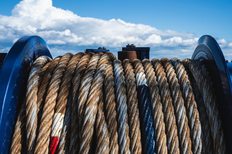 Rusty Metal Wire on a Large Drum on a Ship.. Stock Image - Image of ...