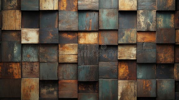 Rusty Metal and Wood Cube Texture Wall Stock Illustration ...