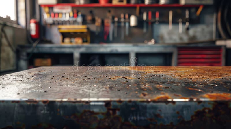 Rusty Metal Workbench in a Workshop Closeup View of a Rusty Metal ...