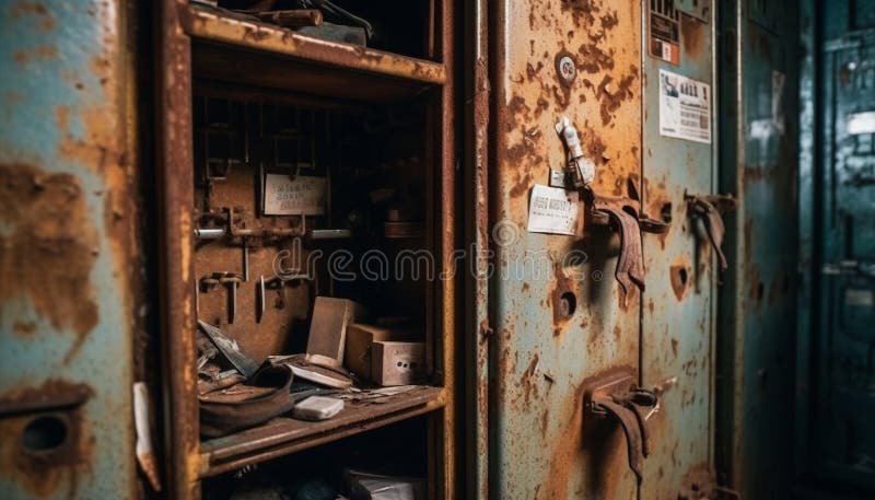 Rusty Metal Workshop Door, Broken Handle, Abandoned Generated by AI ...