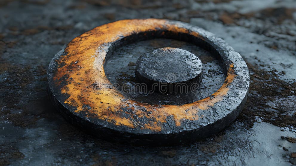 Rusty Metallic Disc, Wet Ground, Dark Background, Industrial Design ...