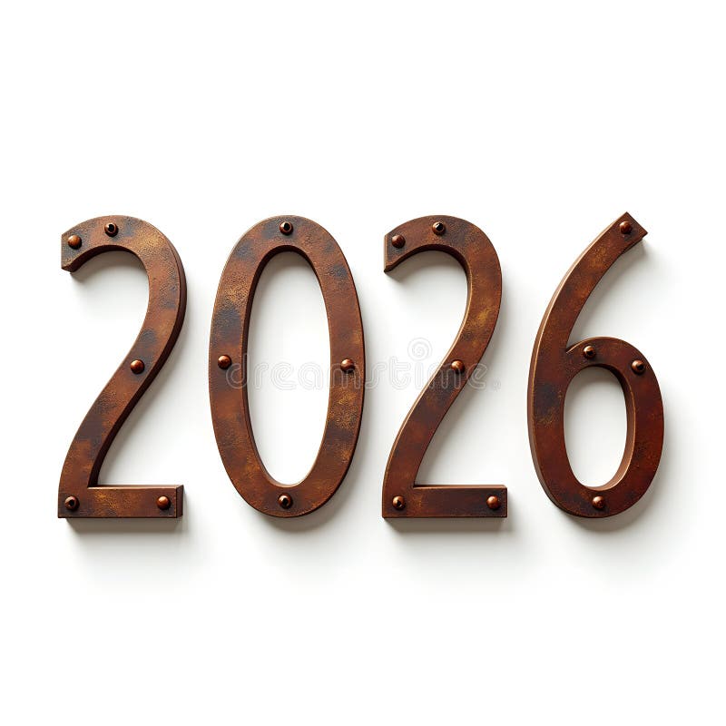 2026 Rusty Metallic Numbers on White Background Stock Illustration ...