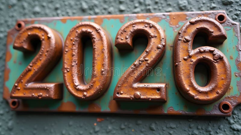 2026 Rusty Metallic Numbers on White Background Stock Illustration ...