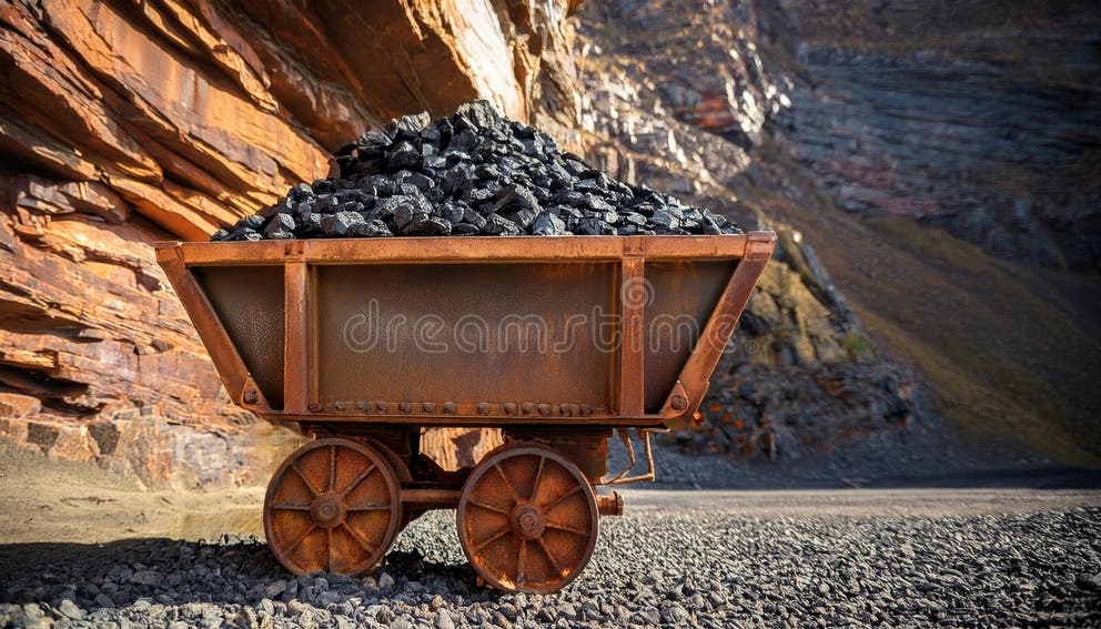 Rusty Mine Cart Filled with Black Coal in a Quarry Stock Photo - Image ...