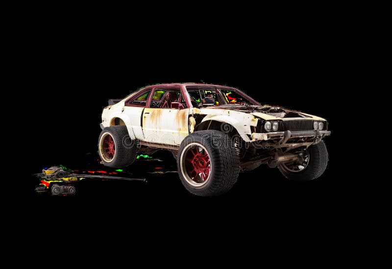 Rusty Modified Off-Road Car with Remote-Controlled Mini Vehicle on ...