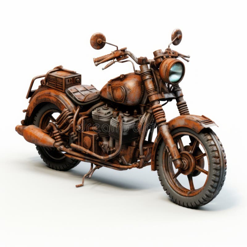 Rusty Motorcycle 3d Isometric Model on White Background Stock ...