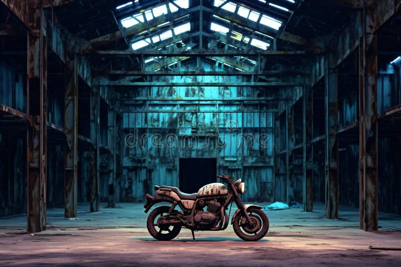 A Rusty Motorcycle in an Old Abandoned Factory Stock Illustration ...