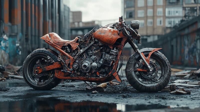 Rusty Motorcycle Parked in Urban Setting Stock Illustration ...