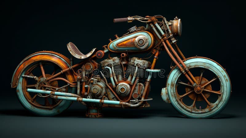 Rusty Motorcycle: Realistic and Hyper-detailed Renderings in Dark Cyan ...
