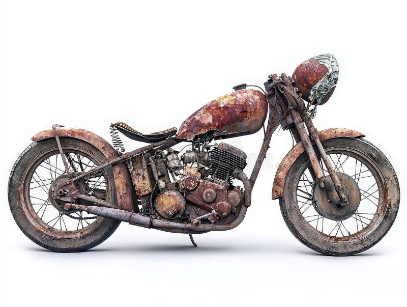 Rusty Motorcycle on a White Surface with Visible Wear and Aging Details ...