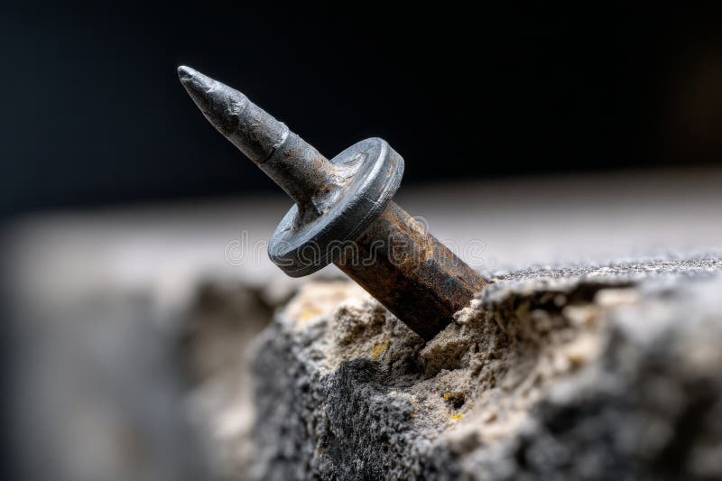 Rusty Nail Embedded in Concrete Surface with Shallow Depth of Field ...