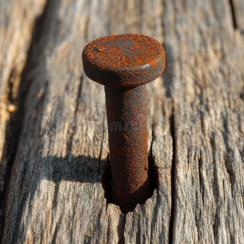A Rusty Nail Embedded in Weathered Wood with Rich Texture. Stock Photo ...