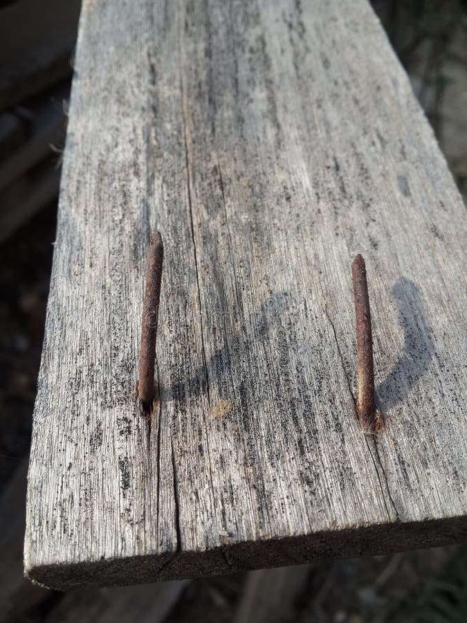 Rusty nails on crack wood stock image. Image of hardwood - 89940725
