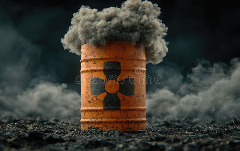 A Rusty Nuclear Waste Barrel Emitting Dark Smoke, Symbolizing ...