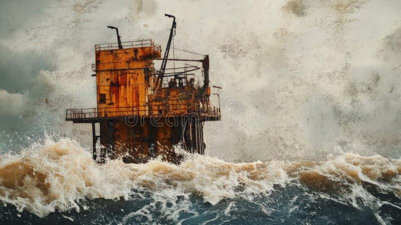 Rusty Offshore Platform Braving Stormy Seas Stock Illustration ...