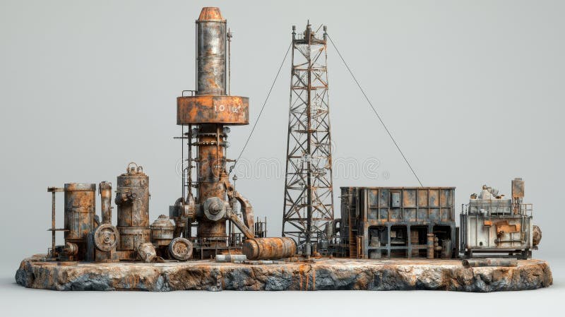 Rusty Oil Drilling Equipment with Modern Comparison Stock Illustration ...