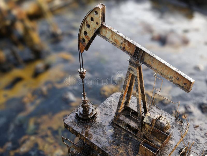 Rusty Oil Pump Jack Standing in a Pool of Oil - a Symbol of ...