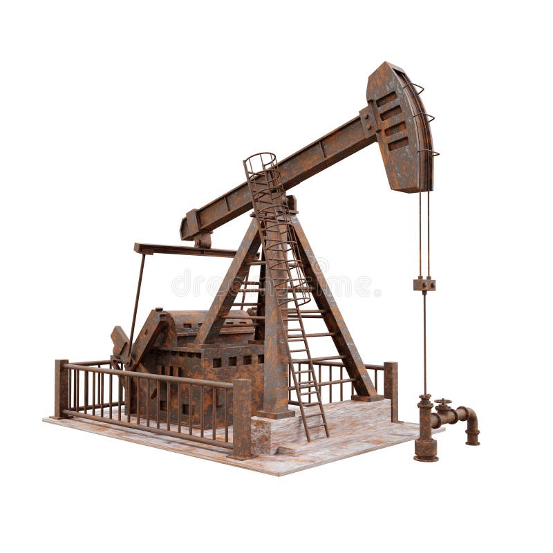 Rusty Oil Well Pumpjack Isolated on White Background Stock Image ...