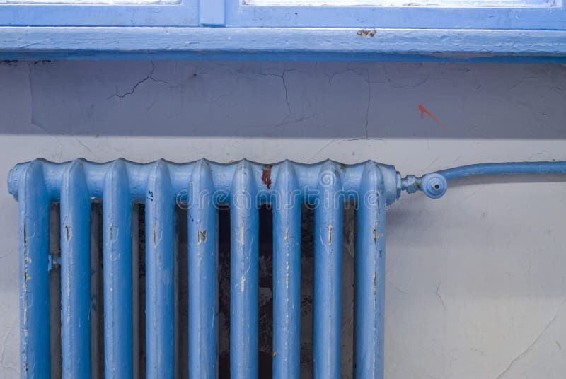 Rusty old blue radiator stock image. Image of interior - 91715015