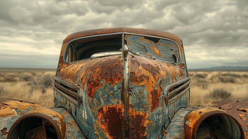 Rusty old car in a field stock image. Image of antique - 353873327