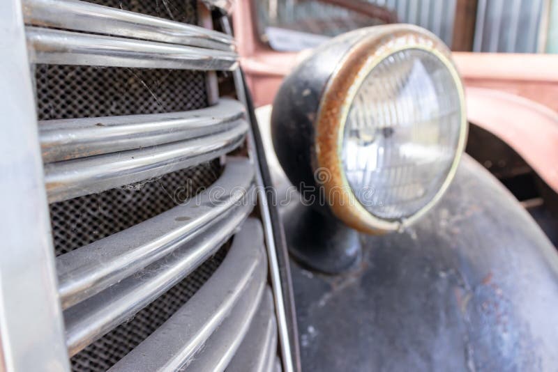 A Rusty Old Car Front Headlight Close Up Stock Image - Image of relic ...
