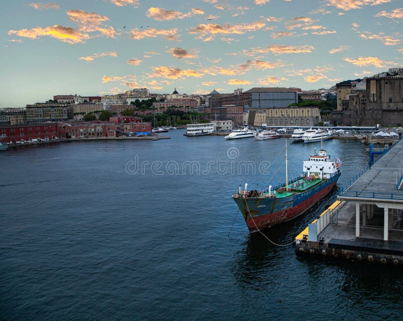 Rusty Cargo Ship at the Dock in the Harbor of Naples, Italy Stock Photo ...