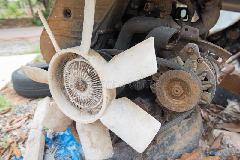 Rusty Old Dirty Car Engine Crash Repairs. in Workshop Stock Photo ...