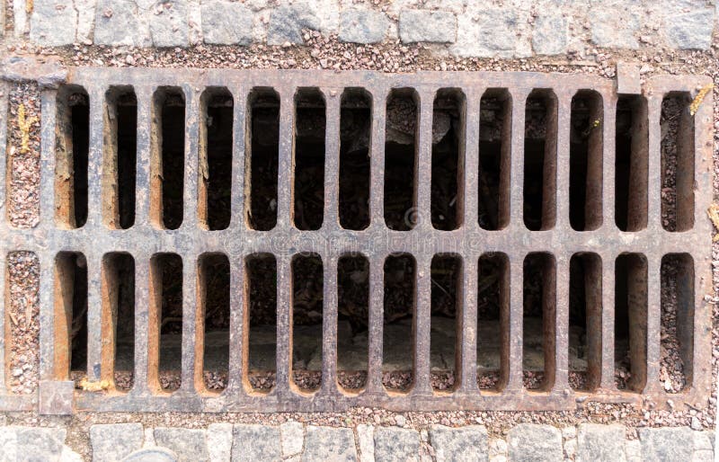 Rusty Old Dirty Sewer Drain in Stone Paving Stock Image - Image of ...