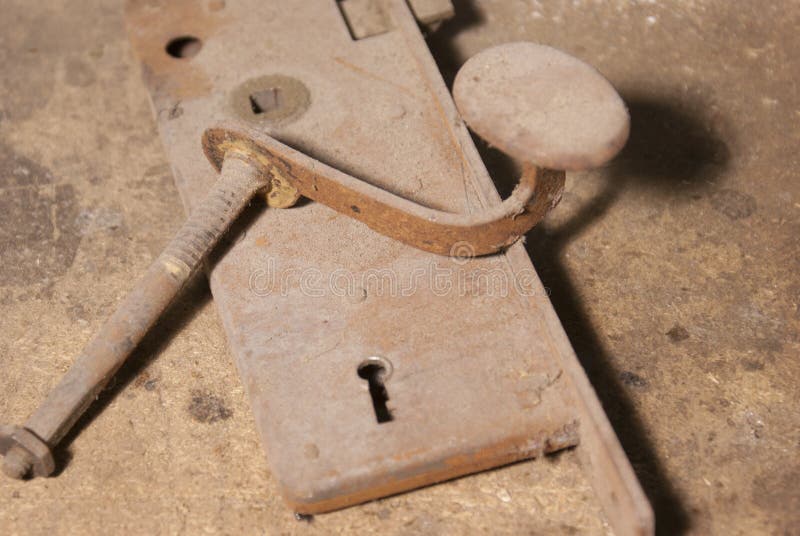 Rusty Old Door Knob and Lock Stock Image - Image of handle, panels ...