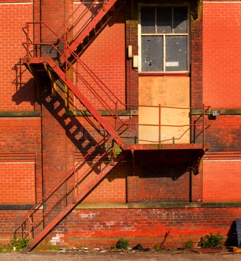 Rusty Old Fire Escape Stairs on Warehouse Stock Photo - Image of gate ...