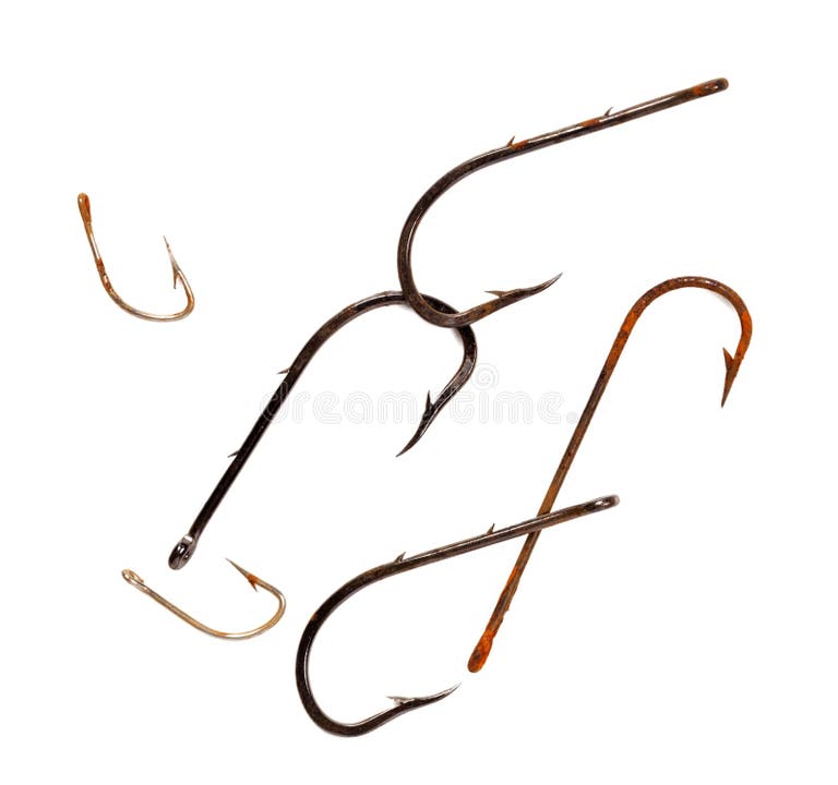 Rusty Old Fish Hooks on White Background Stock Photo - Image of retro ...
