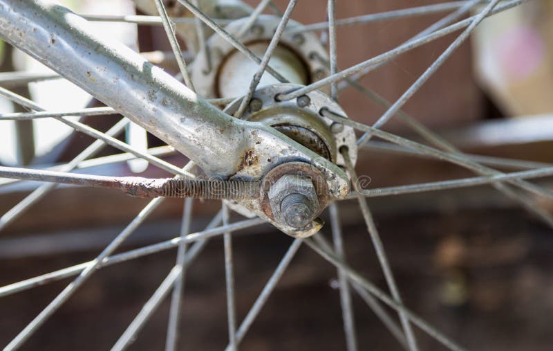 Rusty on Old Front Bicycle Wheel Hub, Close Up Stock Photo - Image of ...