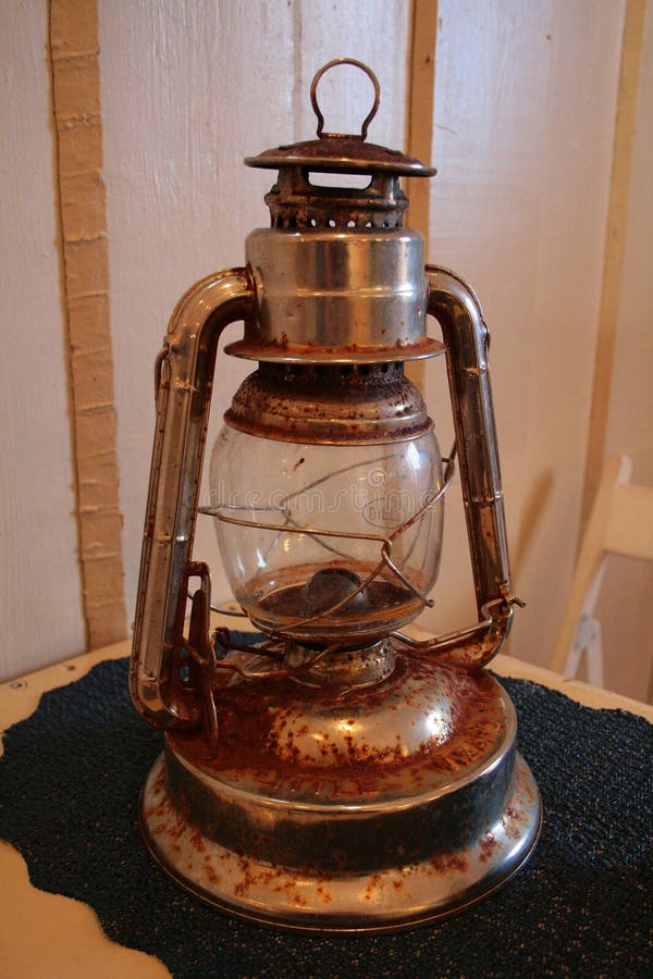 Rusty Old Gas Lamp, on Kitchen Table Stock Image - Image of round, iron ...