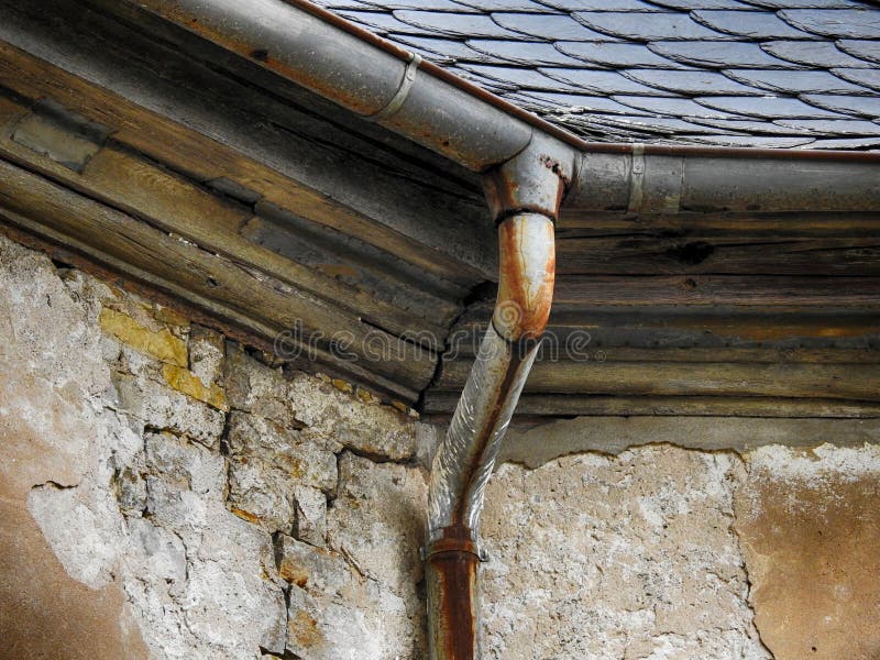 Red Old Damaged Roof Gutter Stock Photo - Image of wood, history: 171429142