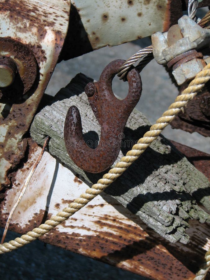 A Rusty Old Hook Used for Sailing Pully Stock Image - Image of insect ...